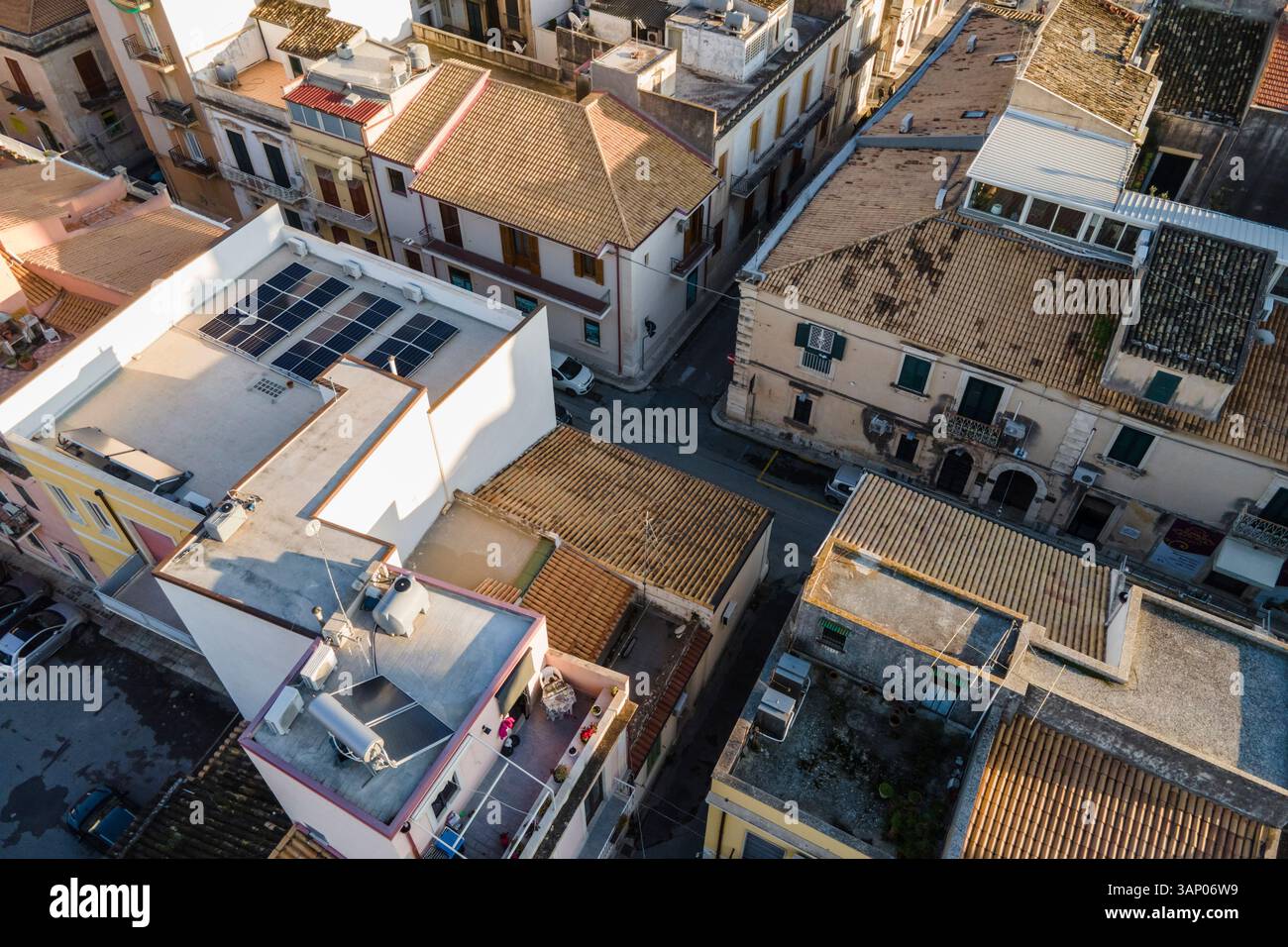 Aerial view of Avola residential buildings, a small town in Syracuse ...