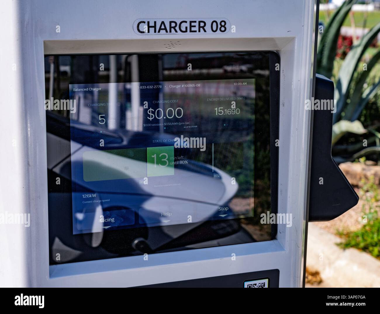 Austin, TX - 11 April 2025: Electrify America EV charger screen ...