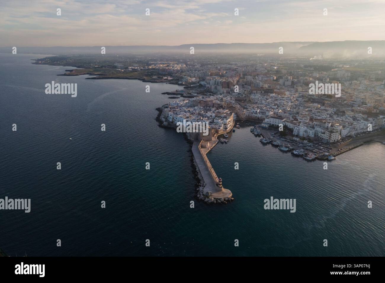 Aerial view of Monopoli old town with Carlo V castle and the lighthouse ...