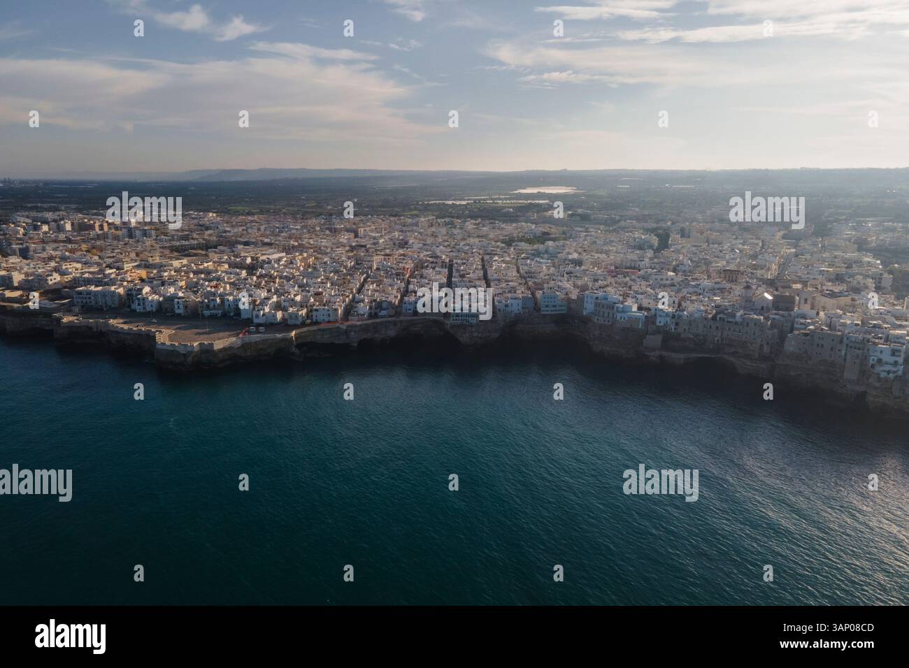 Panoramic aerial view of Polignano a Mare, a small city along the coast ...