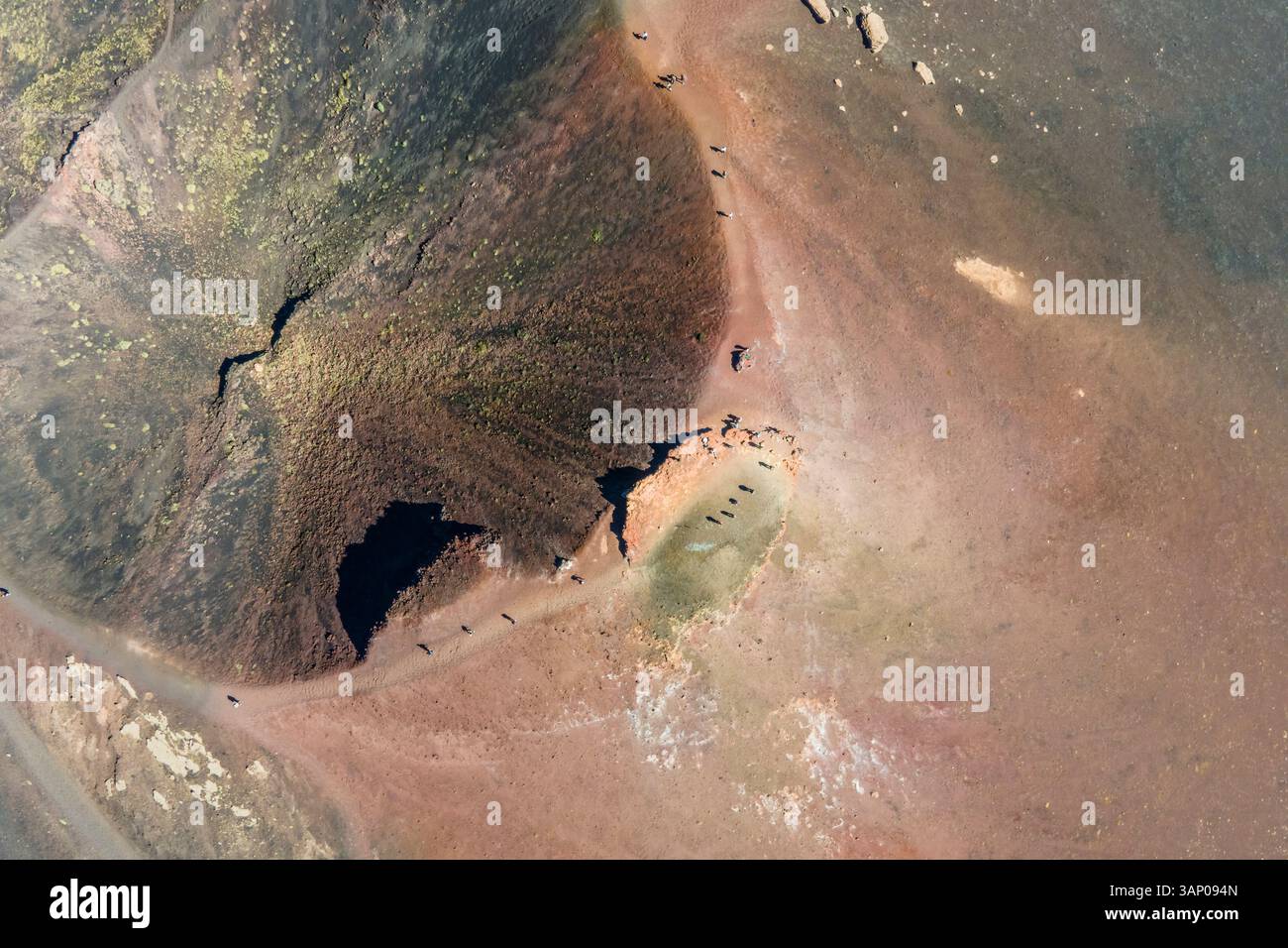 Aerial view of a crater on Mount Etna Volcano, Catania, Sicily, Italy ...