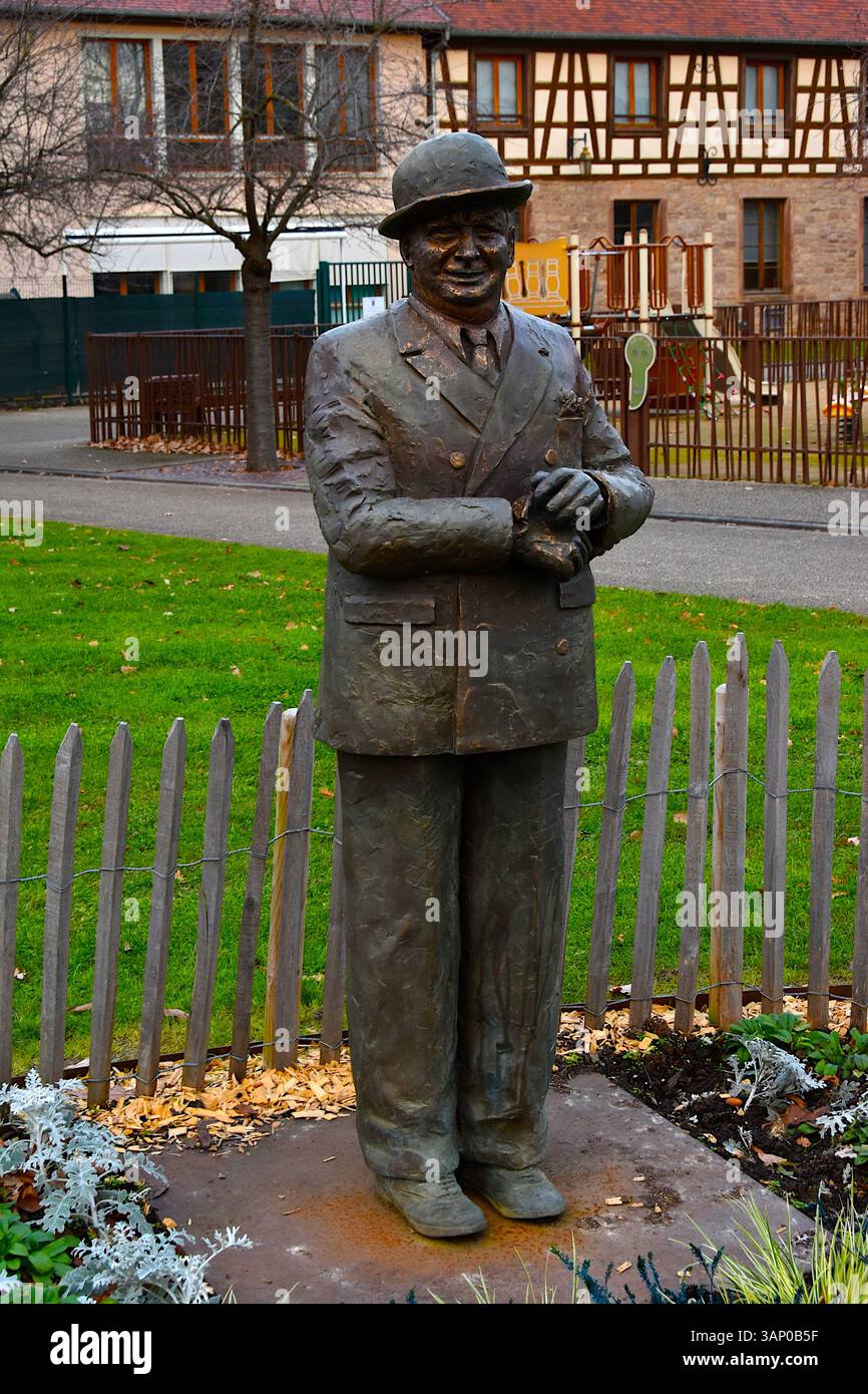 The bronze statue of Ettore Bugatti in the Jesuit Park in Molsheim in ...
