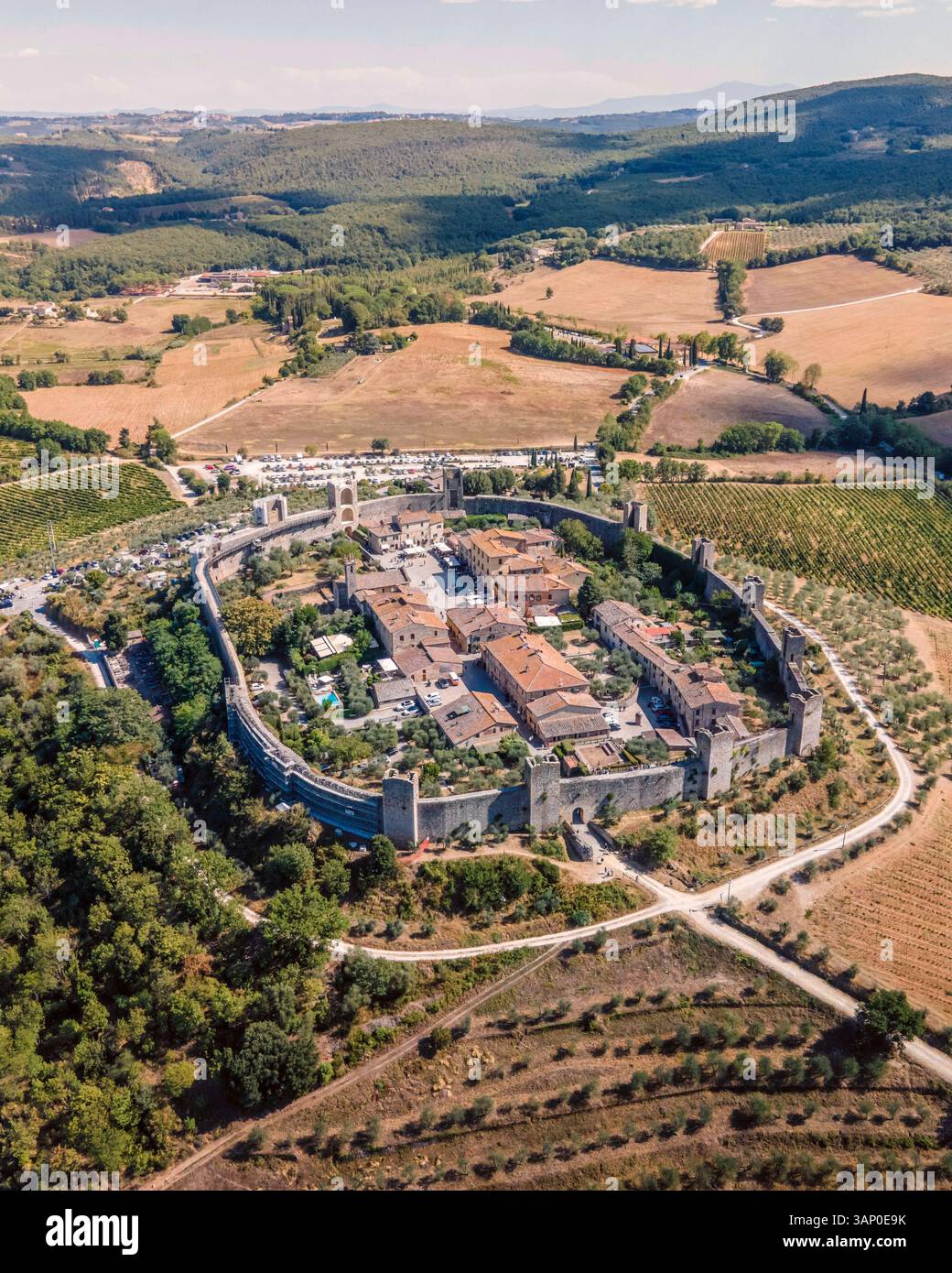 Aerial view of Monteriggioni, a beautiful small medieval village on the ...