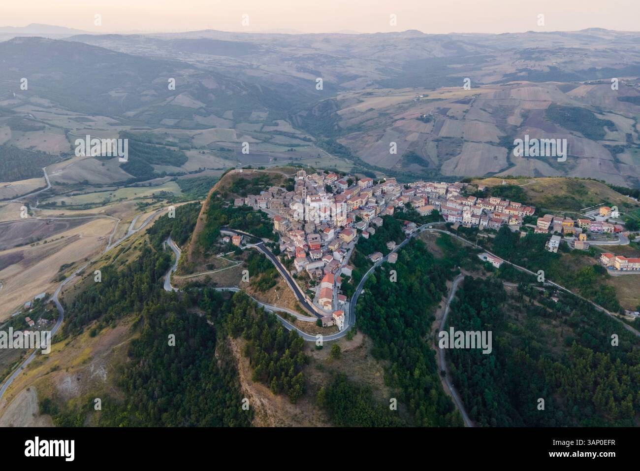 Aerial view of Cairano, a small town on the hilltop, Irpinia, Avellino ...