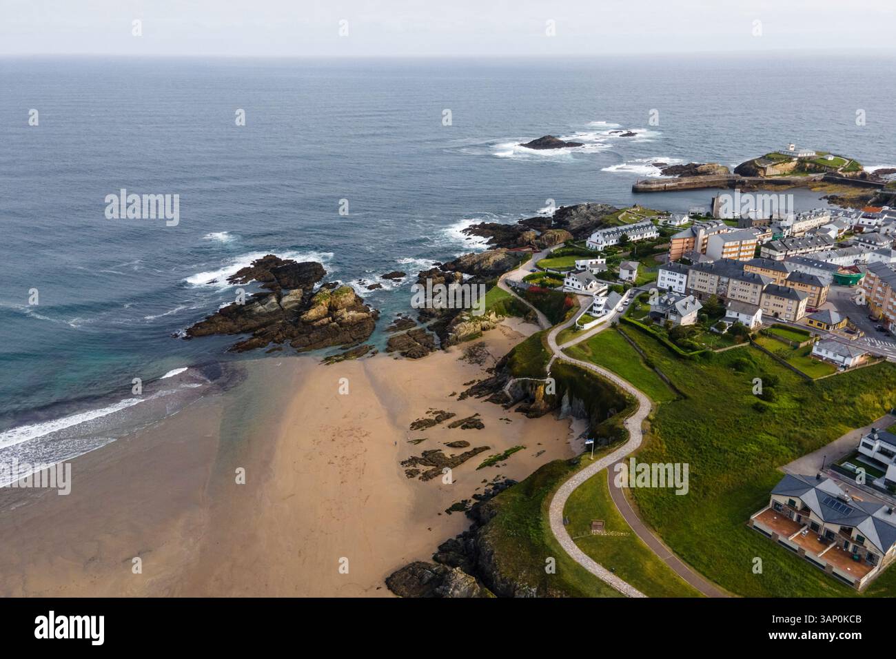 Aerial view of the wild coastline in Tapia de Casariego, Asturias ...