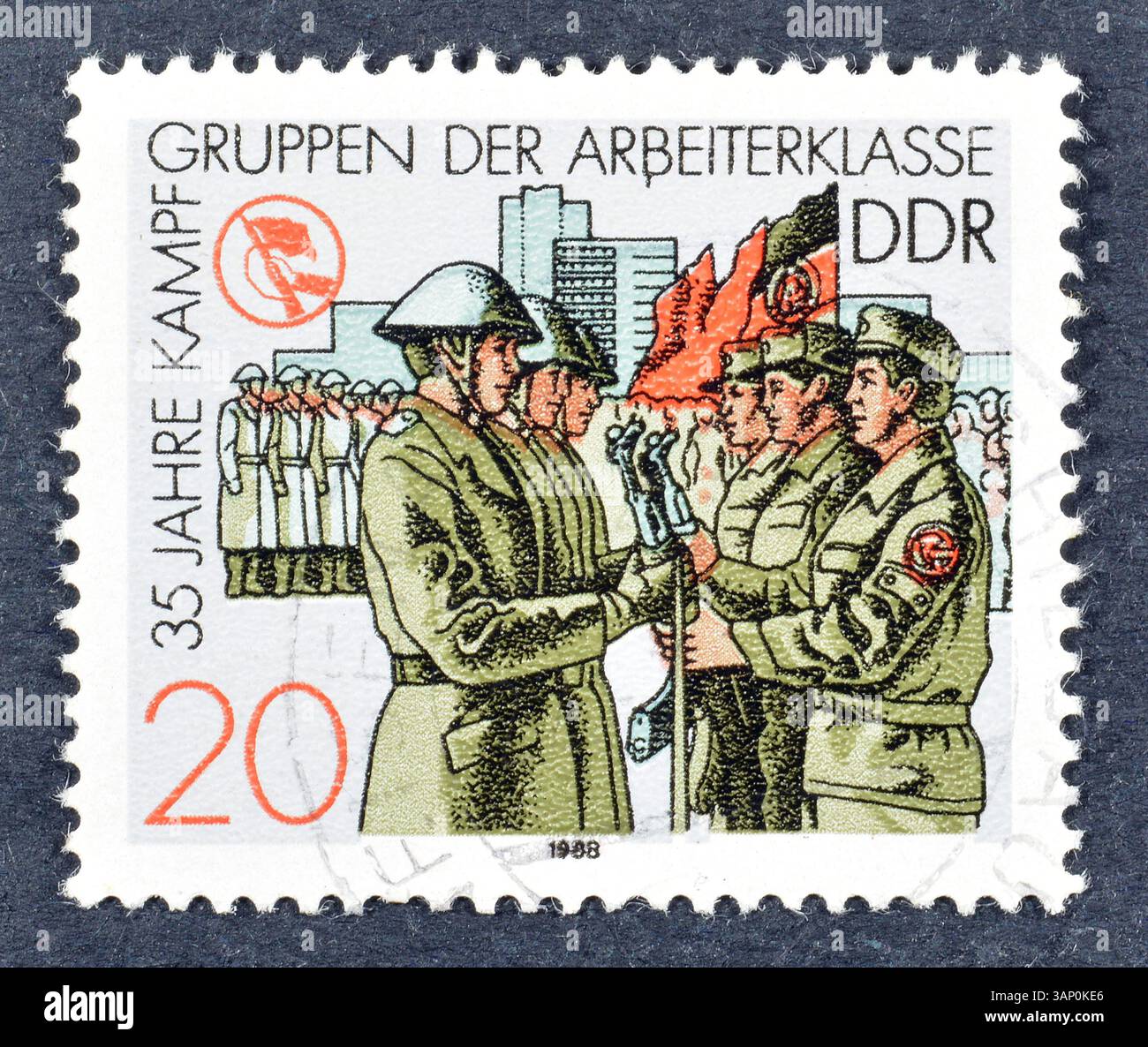 Cancelled postage stamp printed by East Germany, that shows Weapons ...