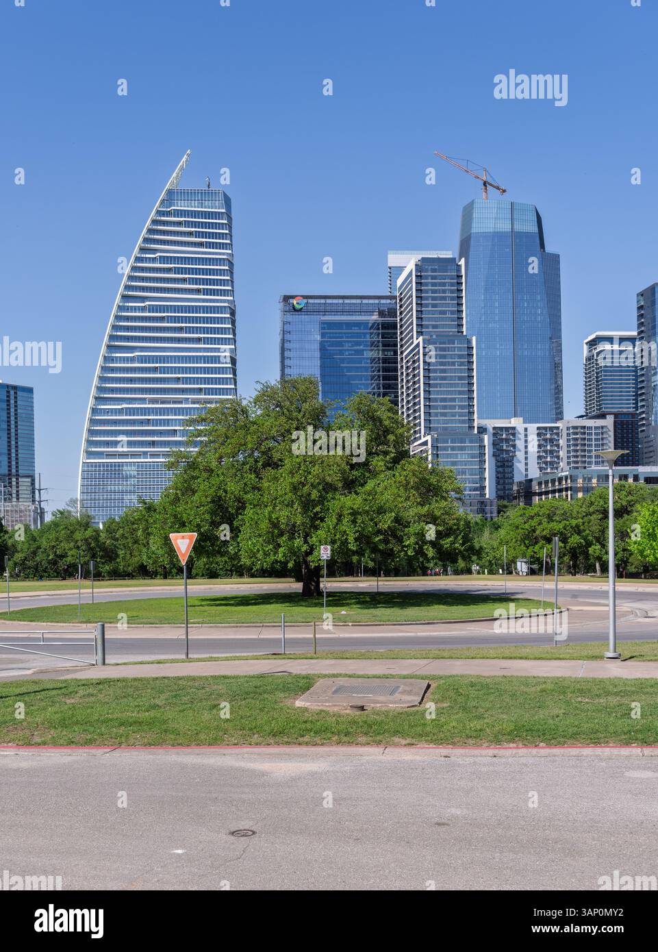 Austin, TX - 10 April 2025: Downtown City skyline with Google Block 185 ...