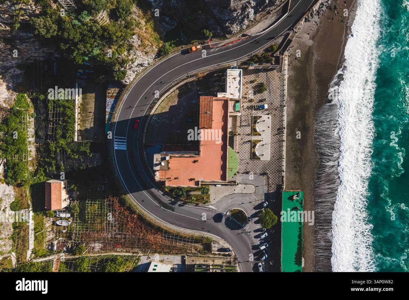 Aerial view of the Amalfi drive road along the Amalfi coast, Salerno ...