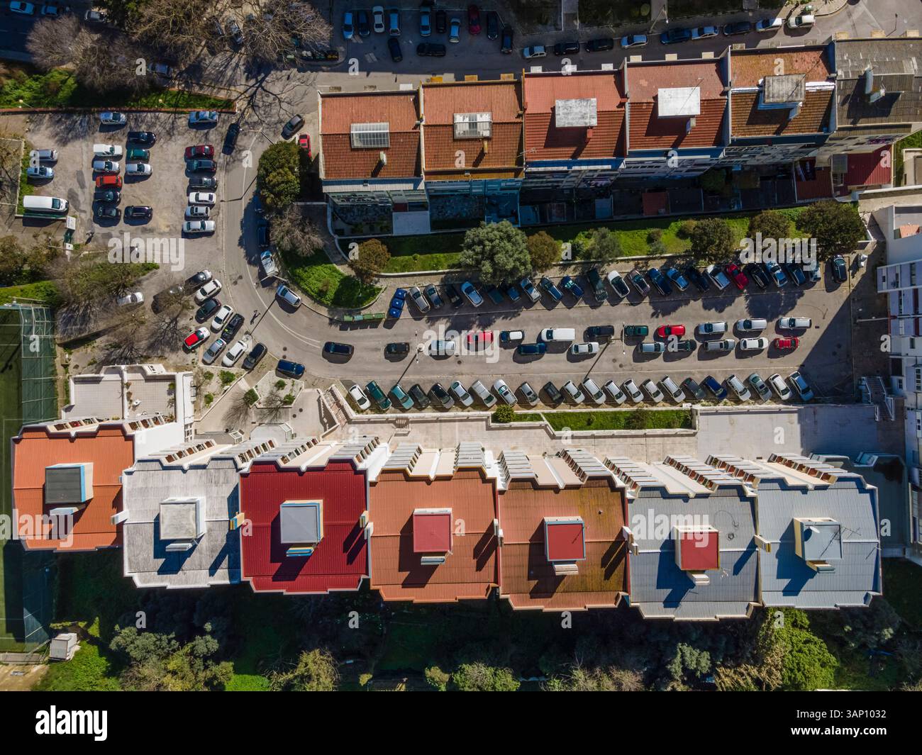 Aerial view of a residential district in Almada, view of rooftops ...