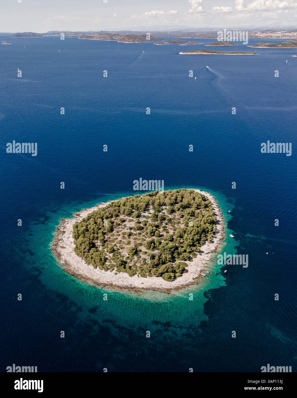 Aerial view of Otocic Smokvica island, a small desert and paradise ...