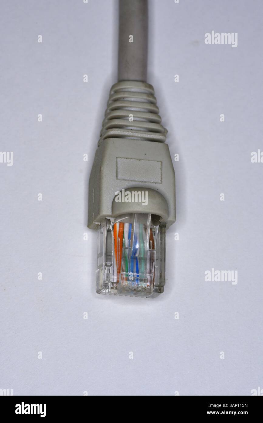 RJ45 plug with moulded on cover as used in wired Ethernet, some phone ...