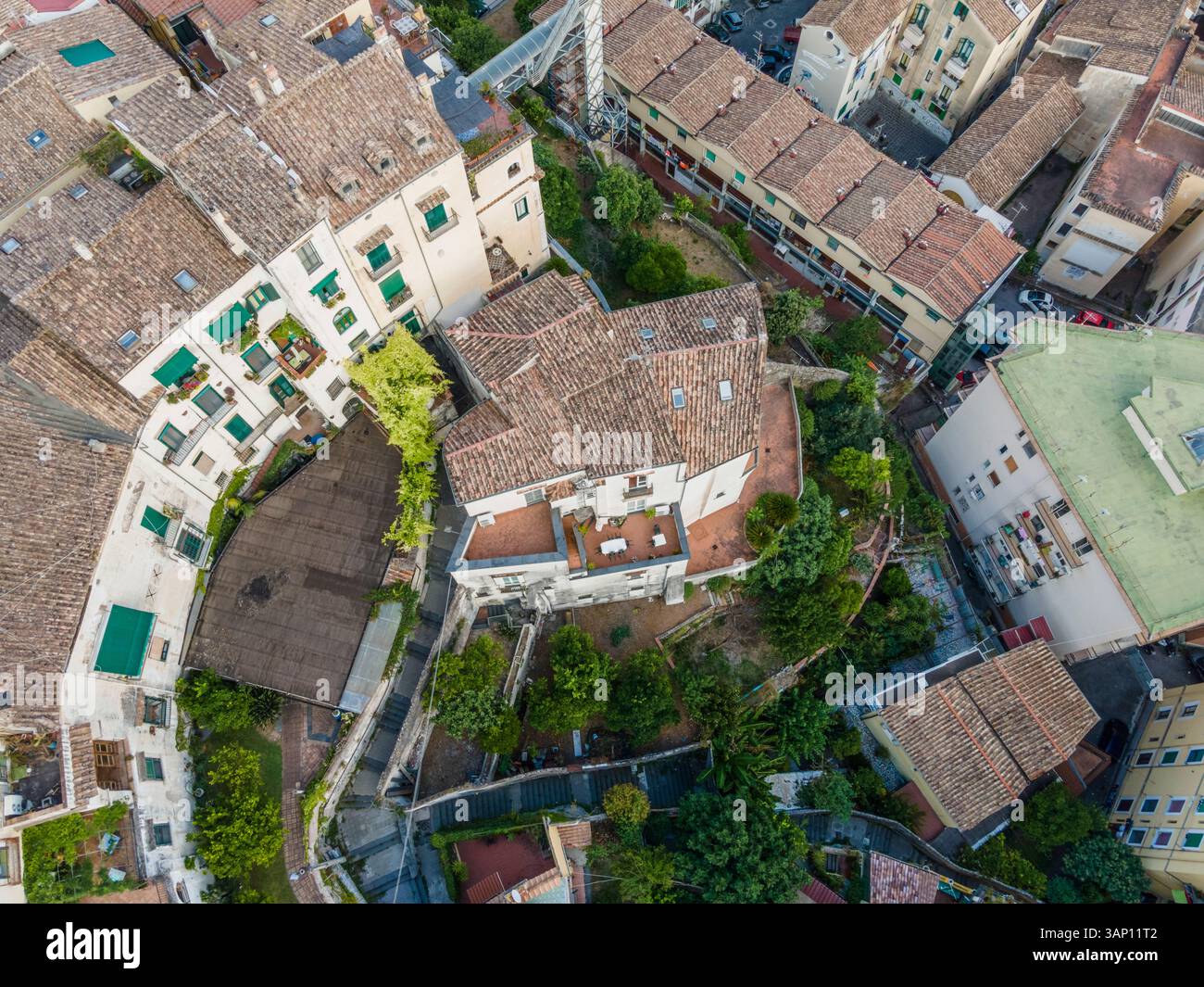 Aerial view of a small residential building in Salerno downtown ...