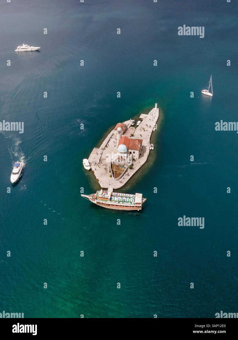 Aerial view of Catholic monastery of Saint George near Perast town ...