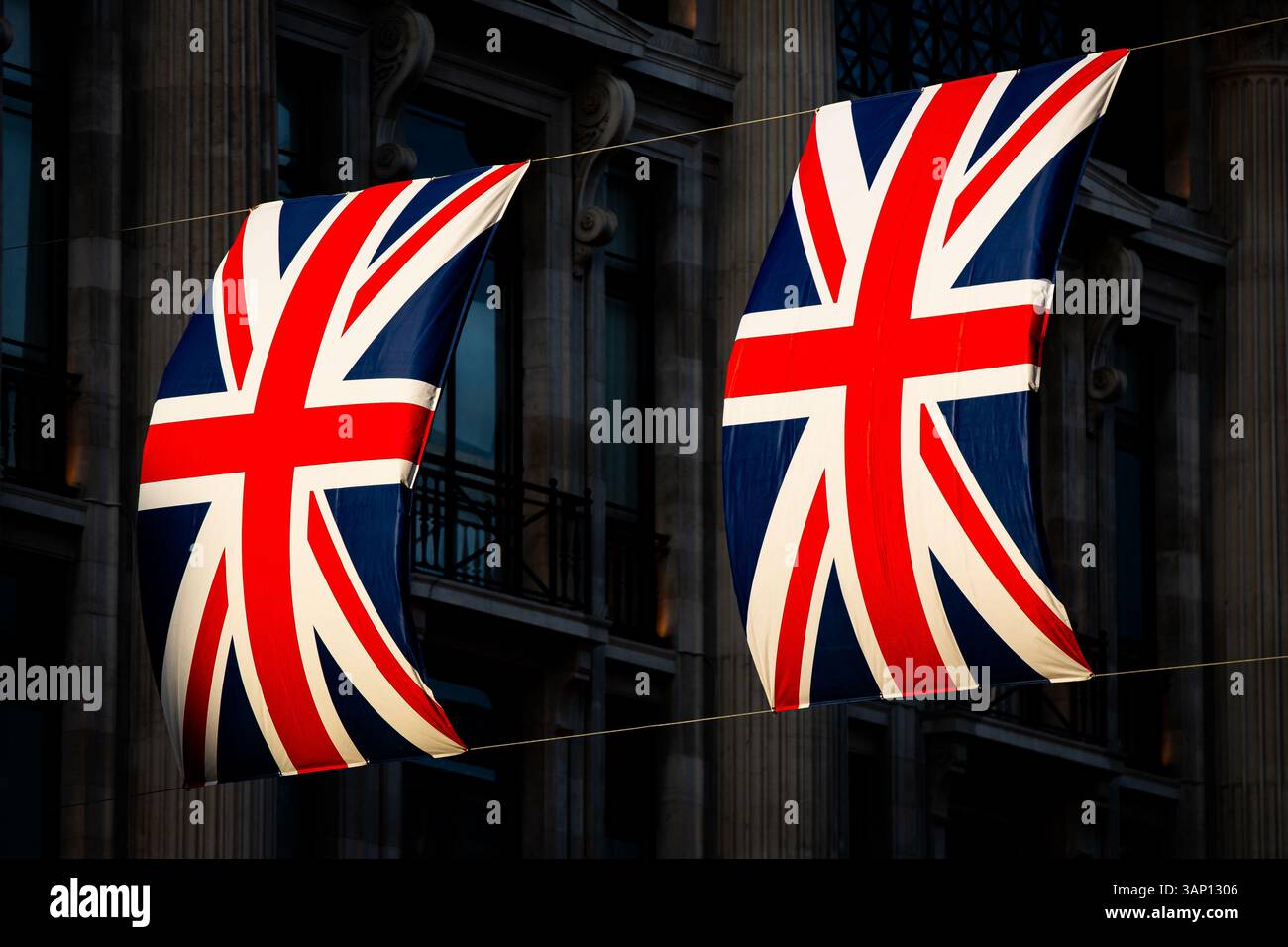 British flags displayed over Oxford Street, London Stock Photo - Alamy