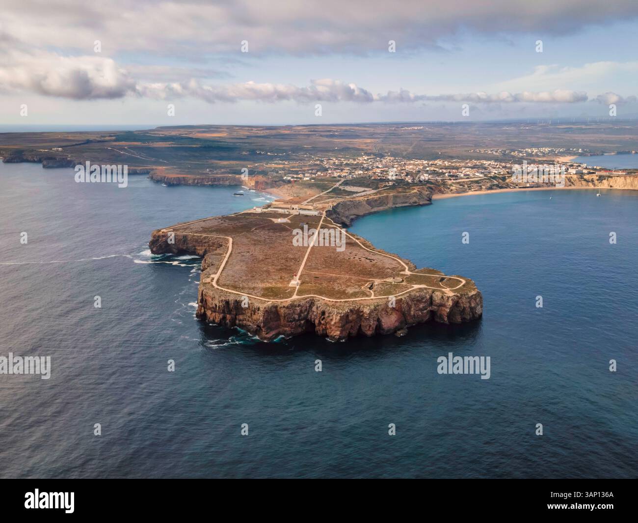 Aerial view of Sagres fortress (Fortaleza de Sagres) and the lighthouse ...