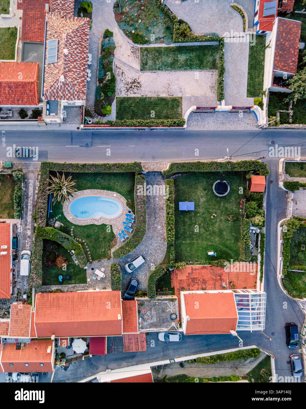 Aerial view of a luxury residential district, view from top of roofs ...