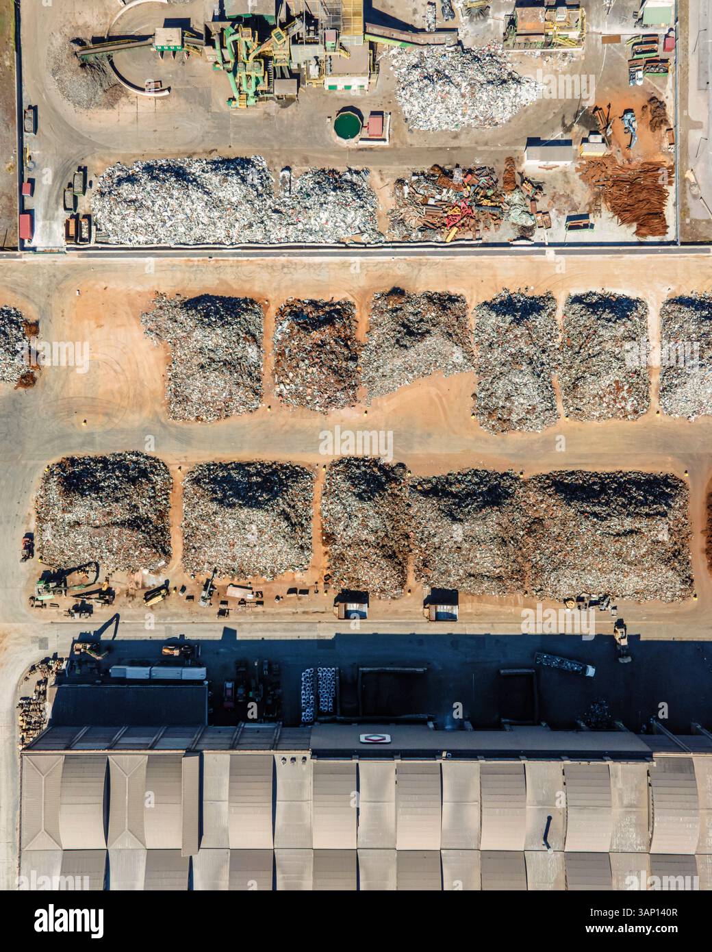 Aerial view of a giant quarry and construction site at Ecometais, a ...