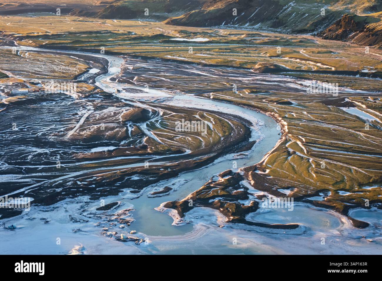 Aerial view of scenic river veins in a beautiful icelandic landscape ...