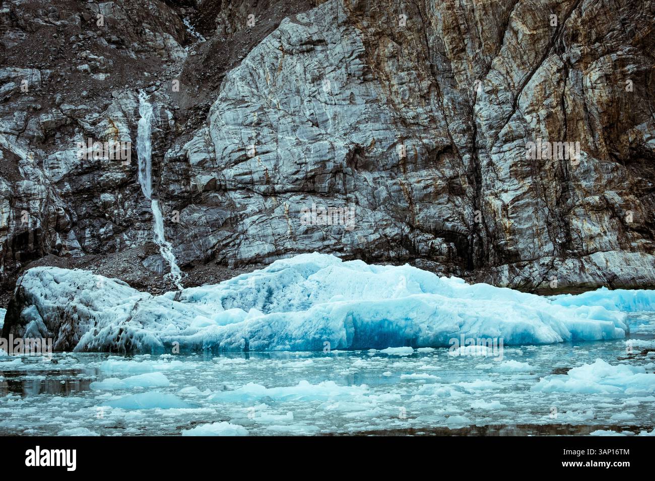 Floating blue ice in front of geologic structures at Endicott Arm near ...