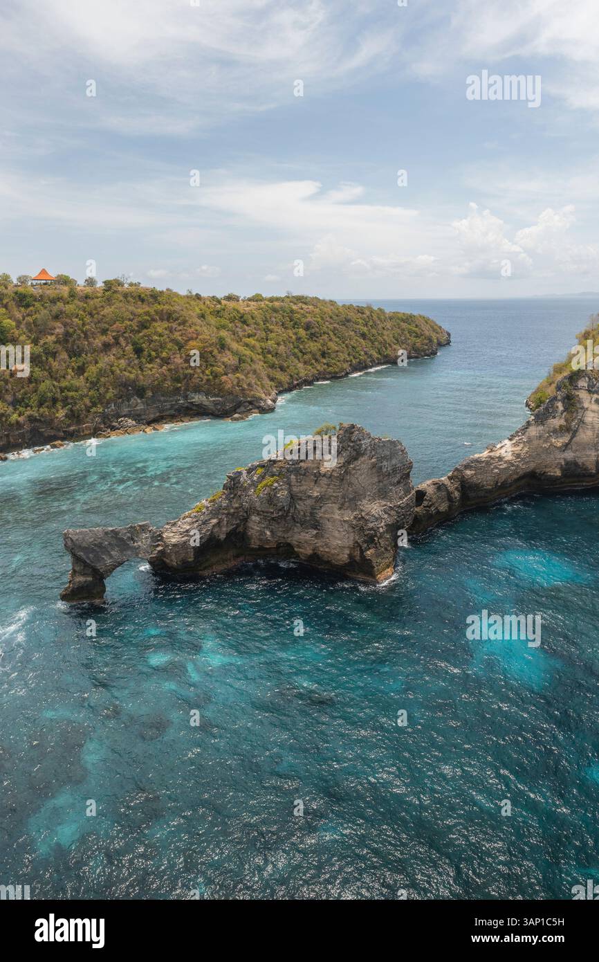 Aerial Drone View of blue coast at Atuh Beach, Nusa Penida, Bali ...