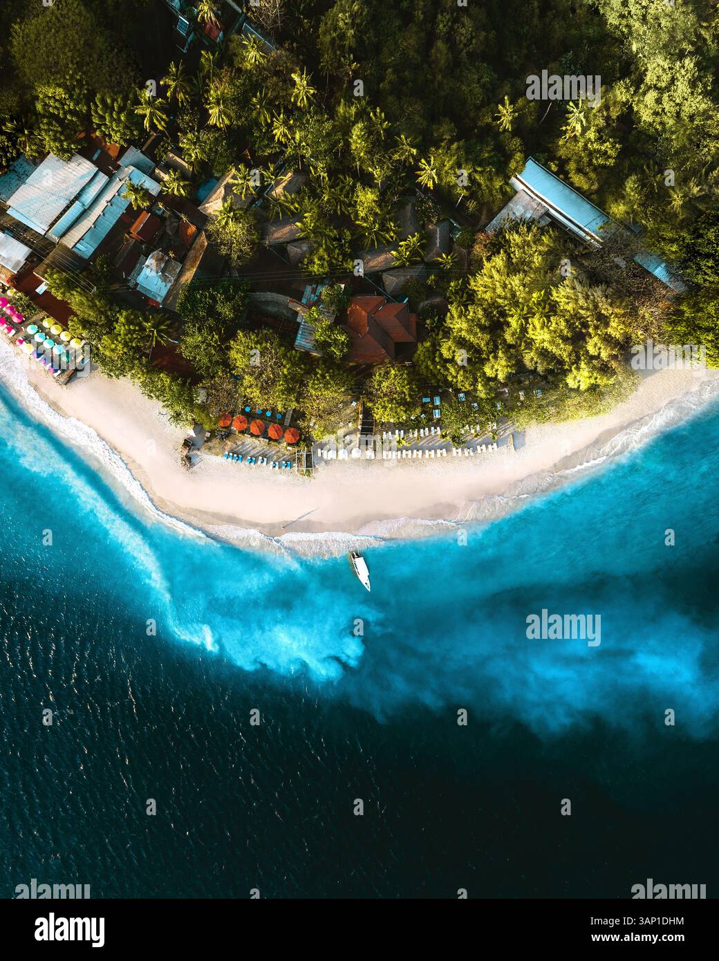 Aerial view of Gili Air Island, Karang Petang town, Bali, Indonesia ...