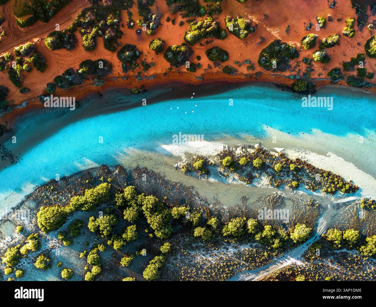 Aerial view of Little Lagoon Creek in Shark Bay, Denham, Western ...