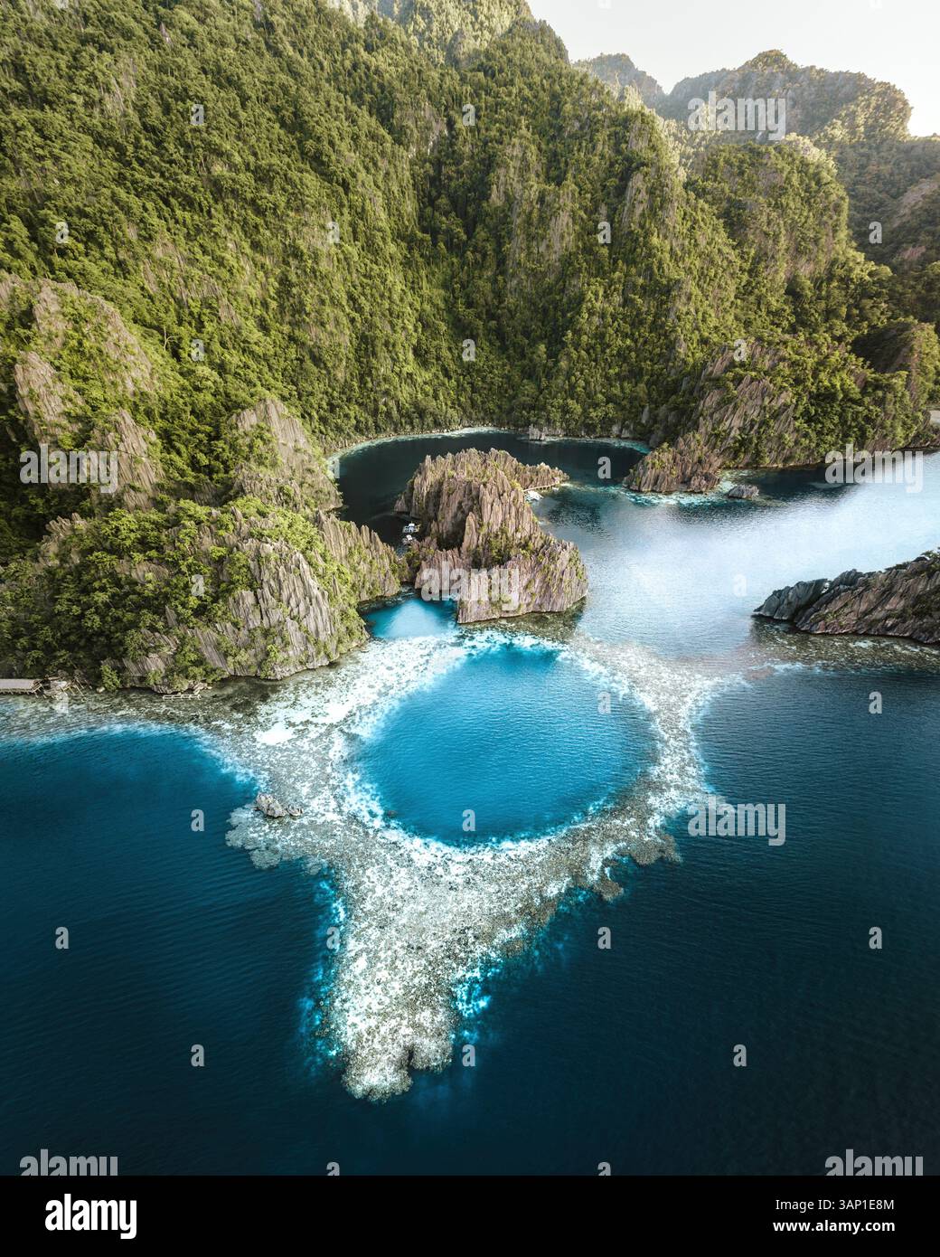 Aerial view of a natural rock pool at Twin Lagoon, Coron, Palawan ...