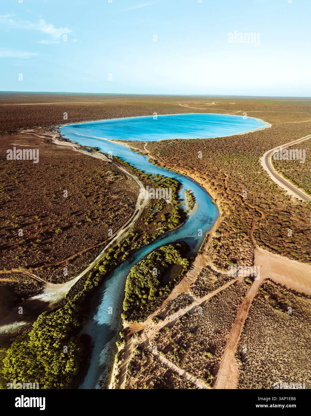 Aerial view of a pond at Little Lagoon on Shark Bay, Western Australia ...