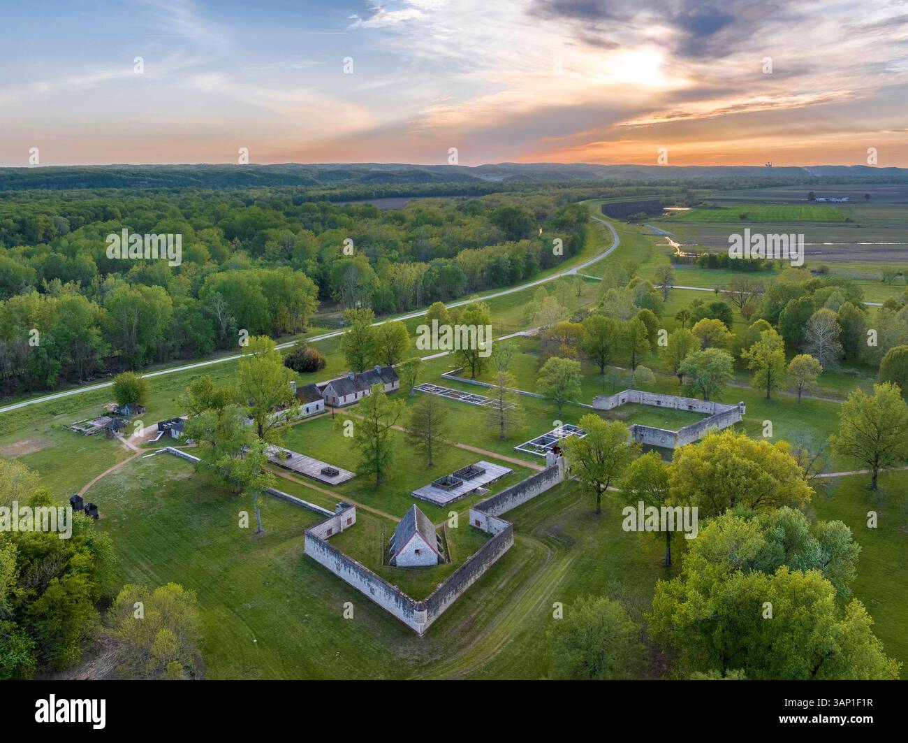 Aerial view of old stone village in Prairie du Rocher, Illinois, United ...