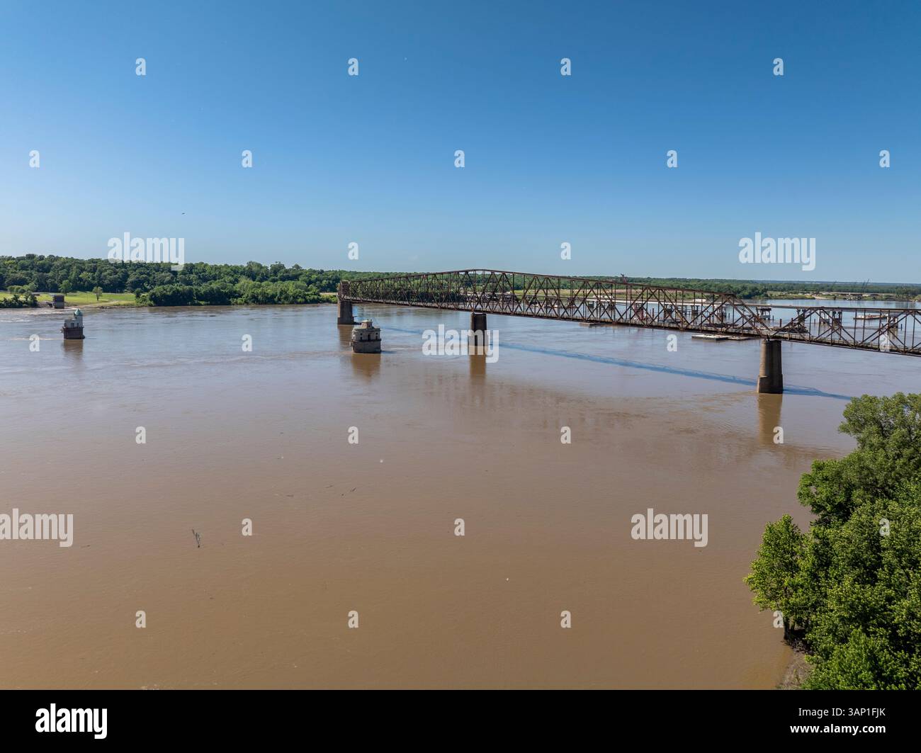 Aerial view of Mississippi river, Bridge, Madison, Illinois, United ...