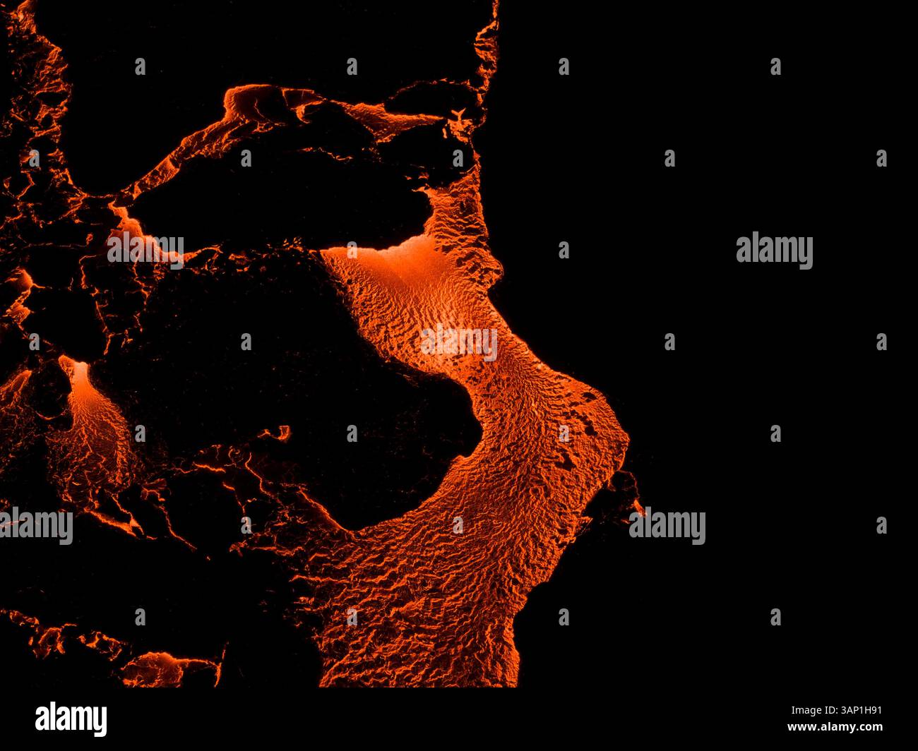 Aerial view of Litli-Hrutur (Little Ram) Volcano during an eruption on ...