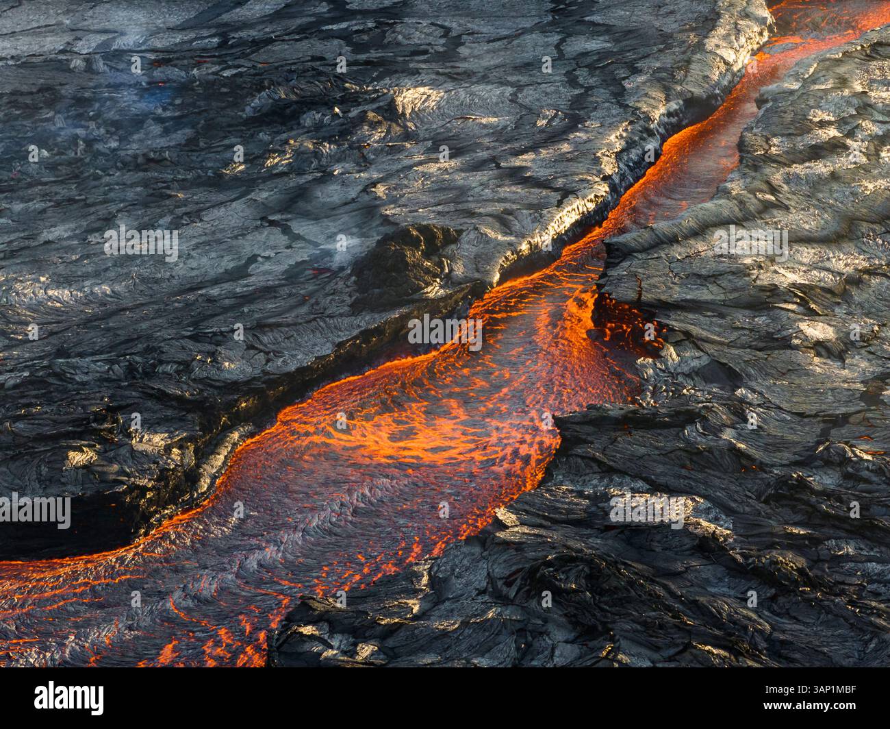 Aerial view of the magma flowing from the Litli-Hrutur (Little Ram ...