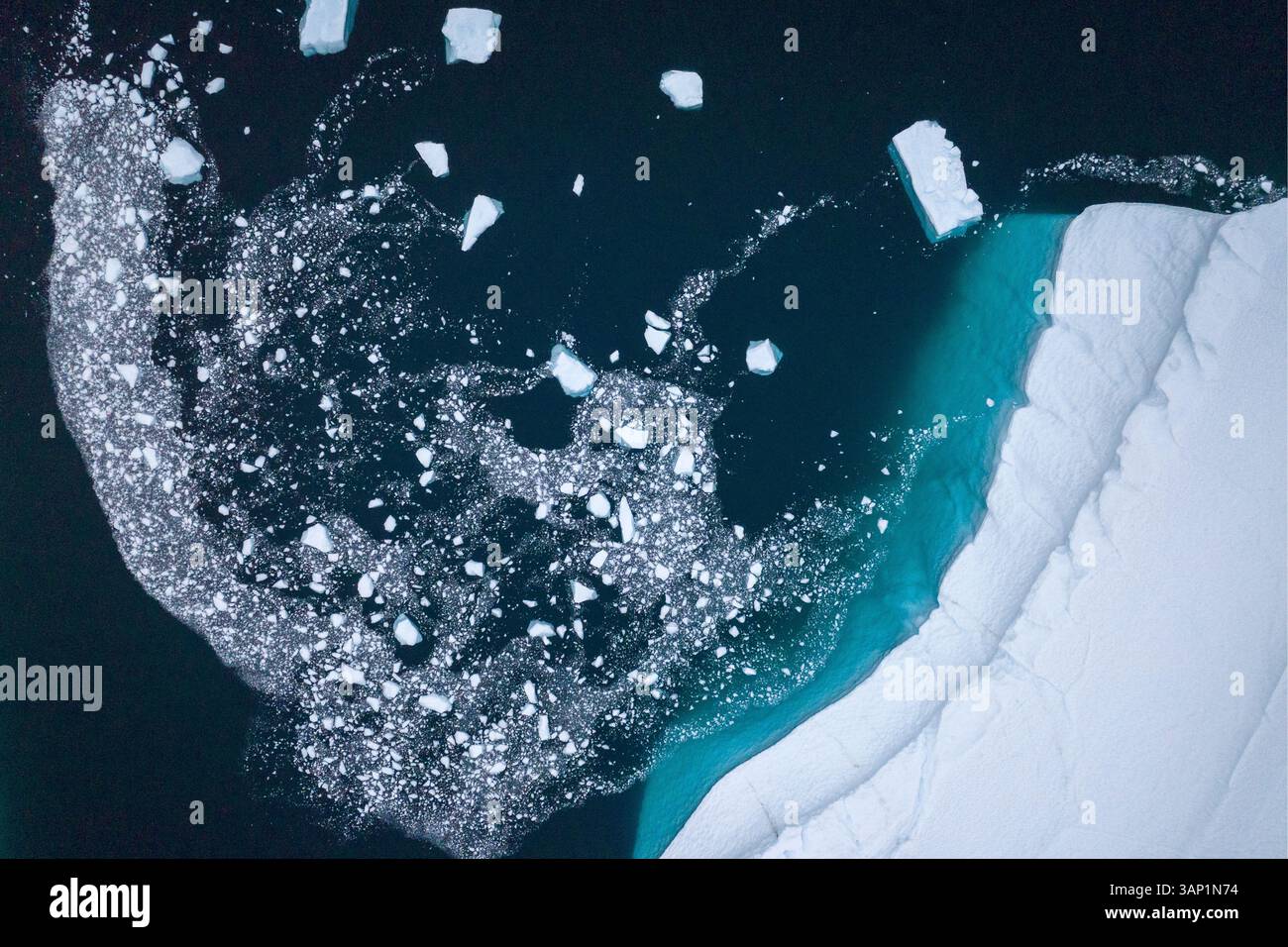 Aerial view of ice formation along the icebergs, Sermersooq, Greenland ...
