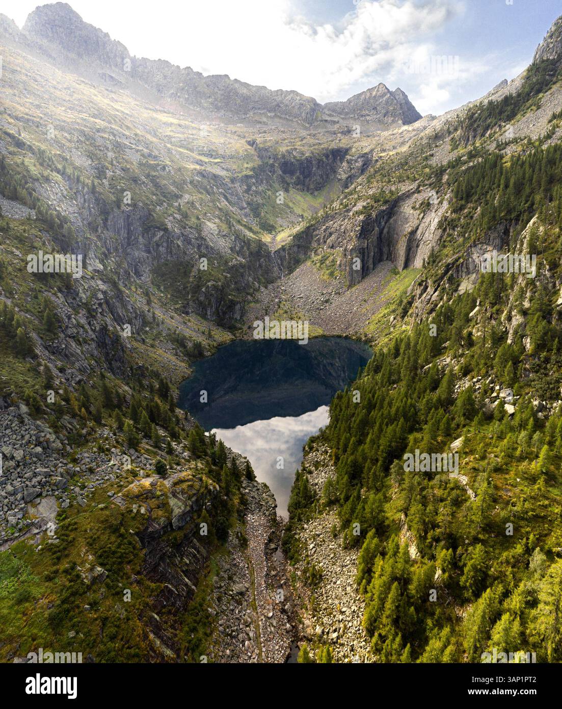 Aerial view of Tome Lake, teardrop shaped with serene reflections ...