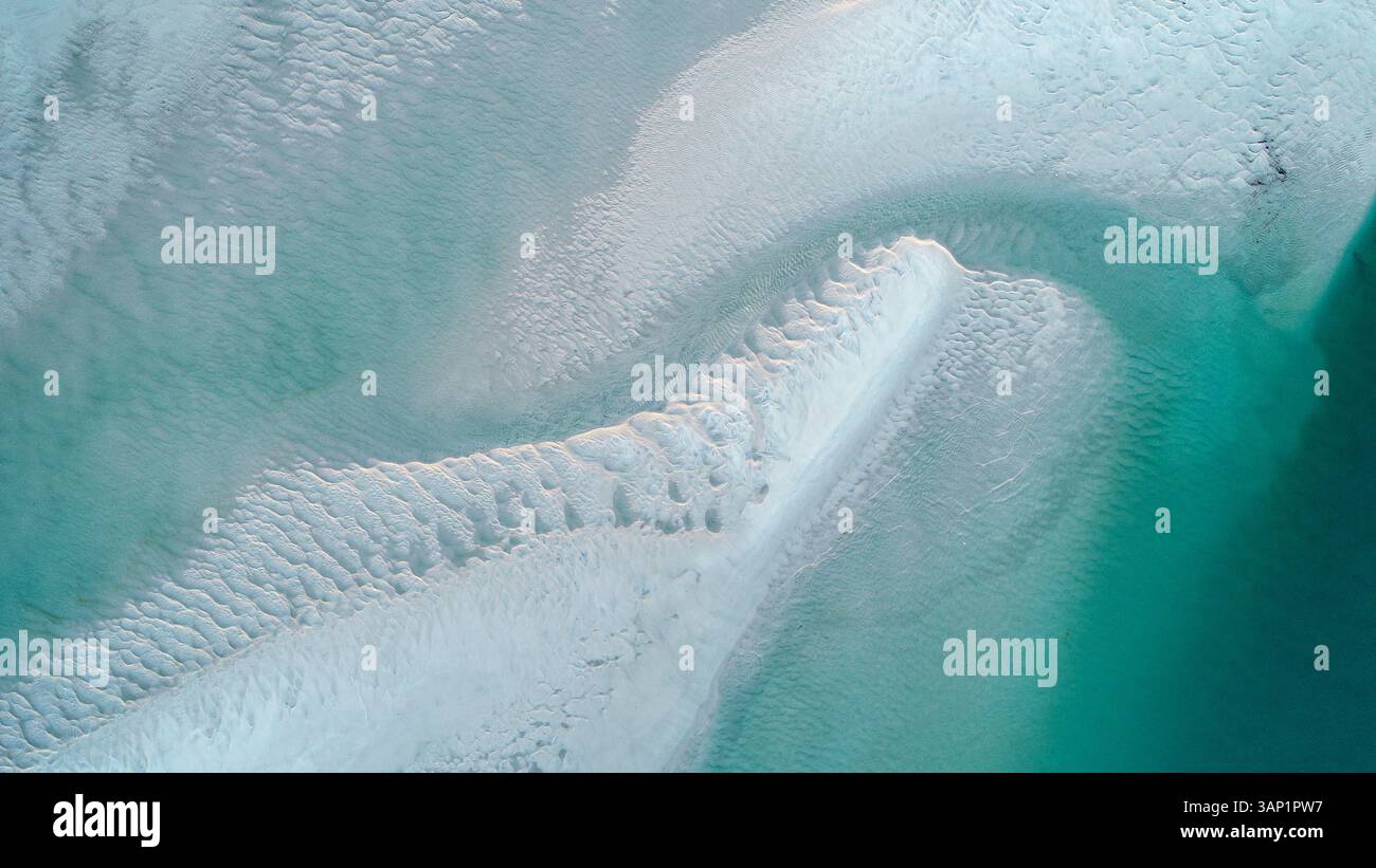 Aerial view of top down shot of Sandy Point, Farnborough Beach, Yeppoon ...