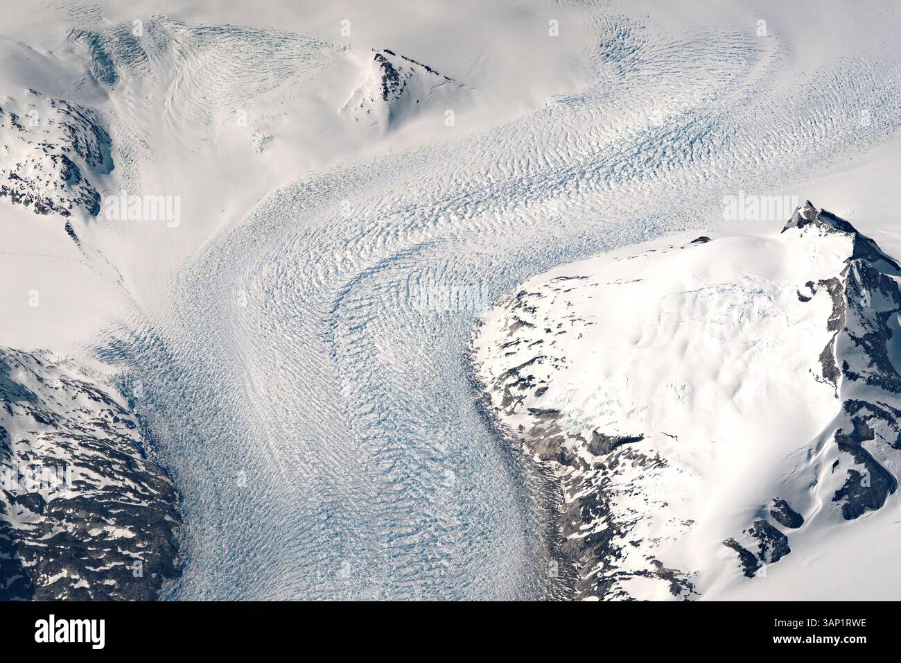 Aerial view of a glacier in the Kujalleq Municipality of Greenland ...