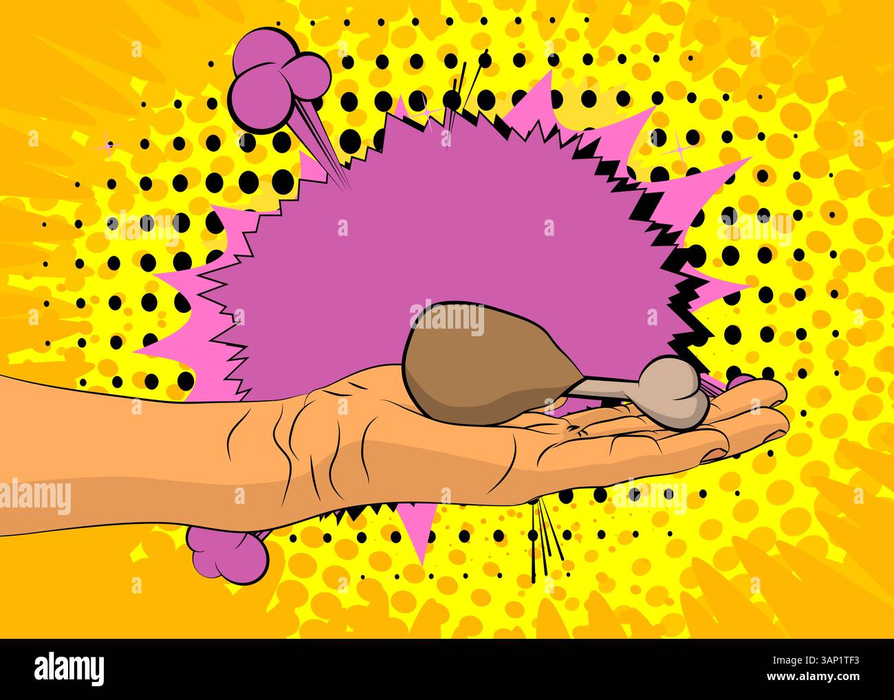 Cartoon, comic book human hands holding chicken drumstick and thigh ...