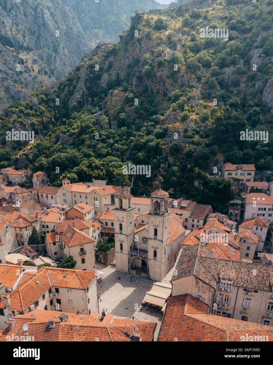 Aerial view of saint tryphon's cathedral surrounded by medieval ...
