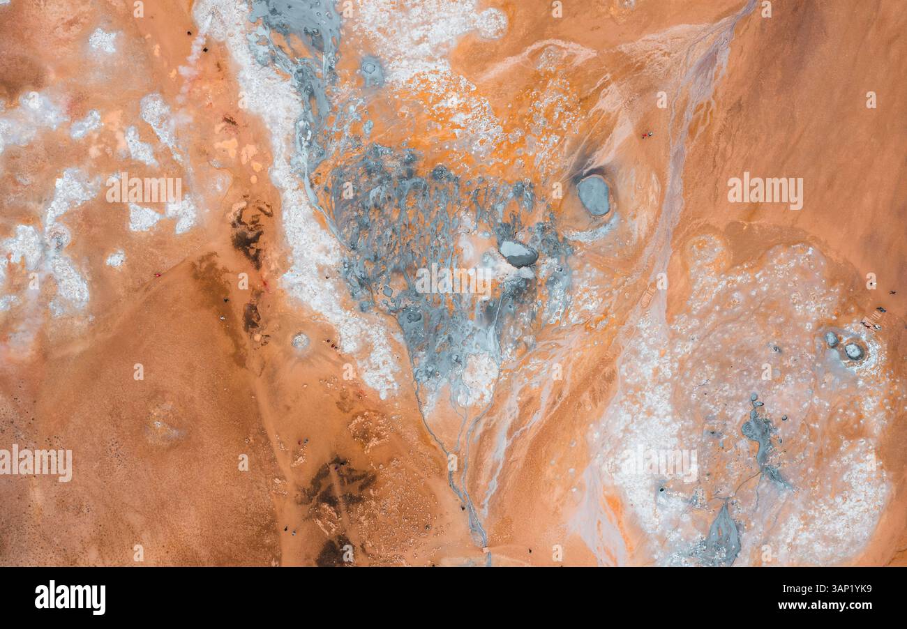Aerial view of the beautiful geothermal area with vibrant colors and ...