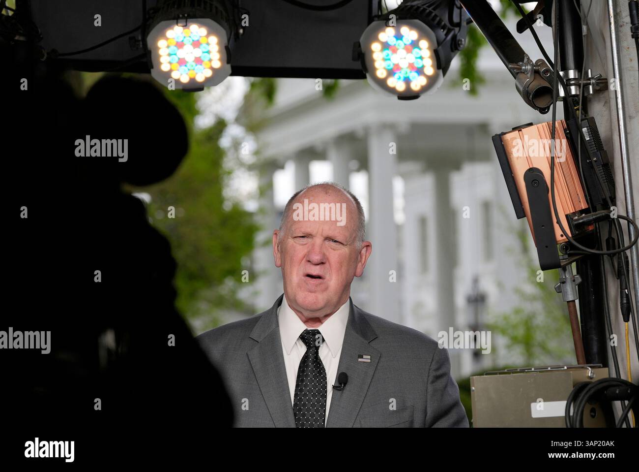 White House border czar Tom Homan speaks during a television interview ...