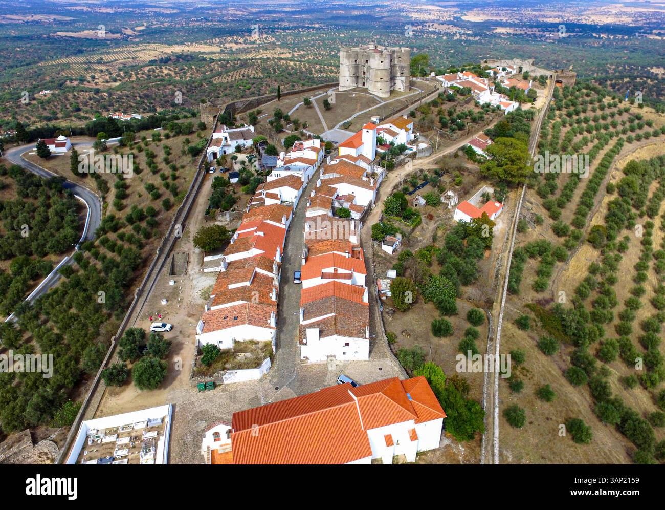 Aerial view of Evora Monte castle (Castelo de Evora Monte) in Evora ...
