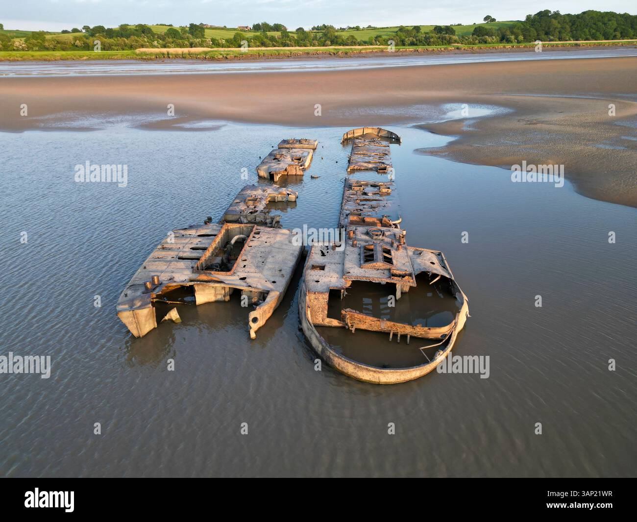 Aerial view of a shipwreck sinked in the Severn River, Gloucester ...