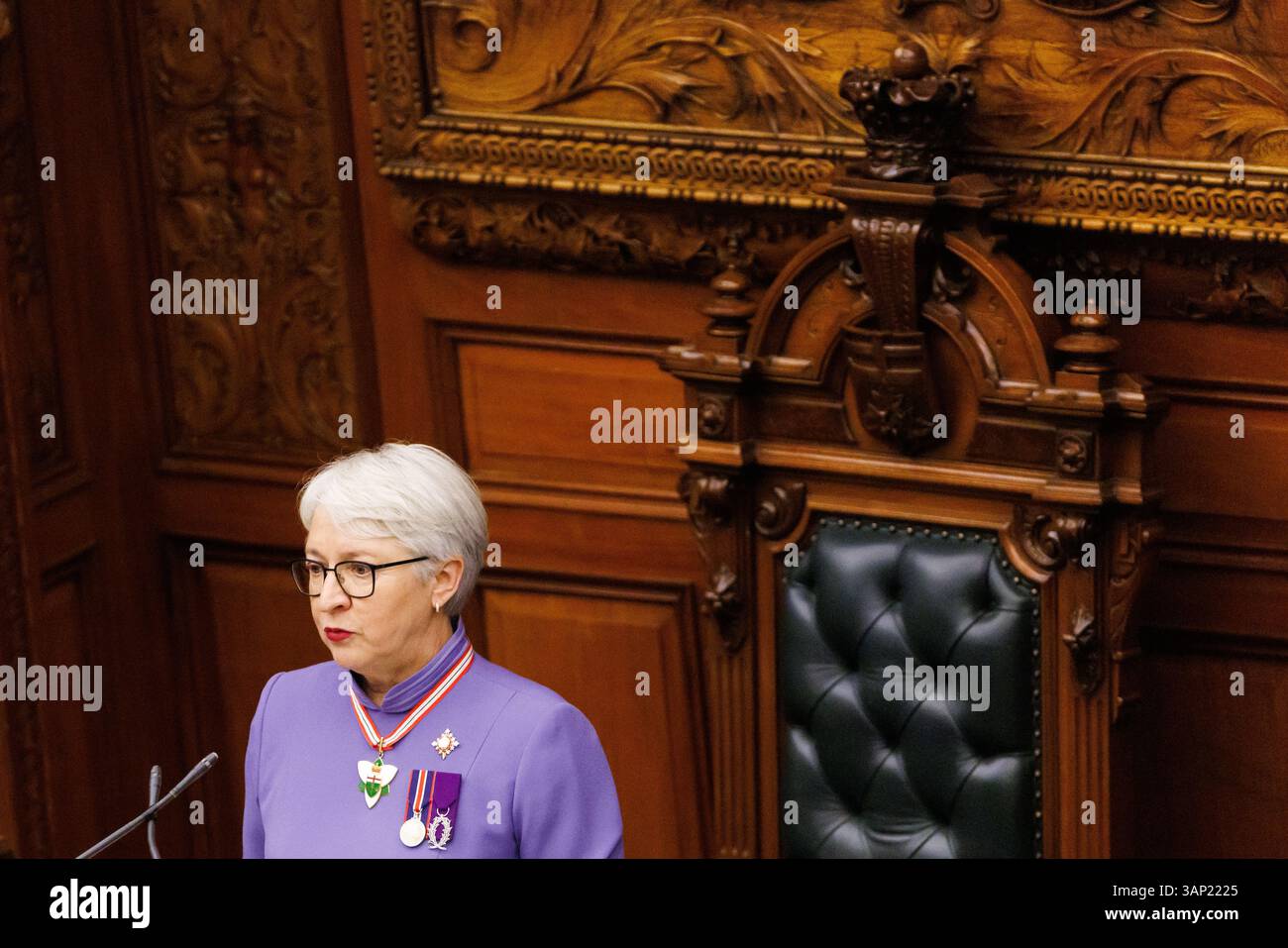 Toronto, Canada. 15th Apr, 2025. Ontario Lt.-Gov. Edith Dumont delivers ...