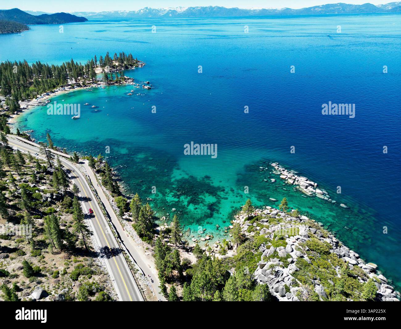 Aerial view of Sand Harbour coastline, Lake Tahoe, Nevada, United ...