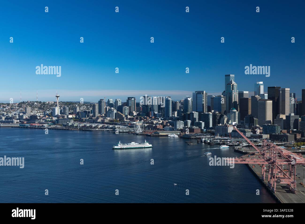 Aerial view of beautiful skyline and waterfront with Space Needle and ...