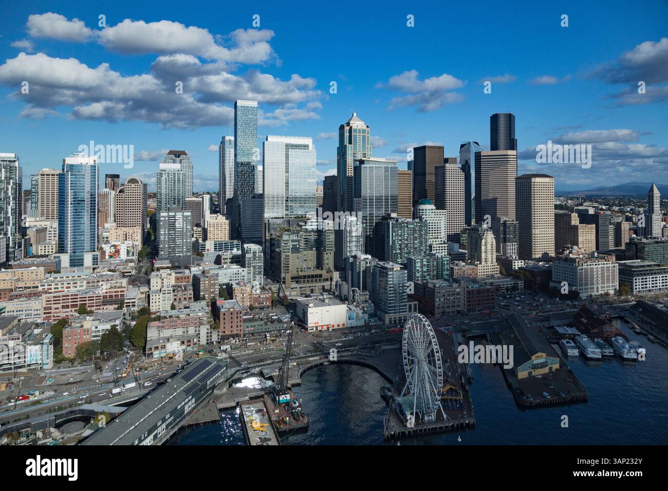 Aerial view of beautiful skyline with modern skyscrapers and a ferris ...