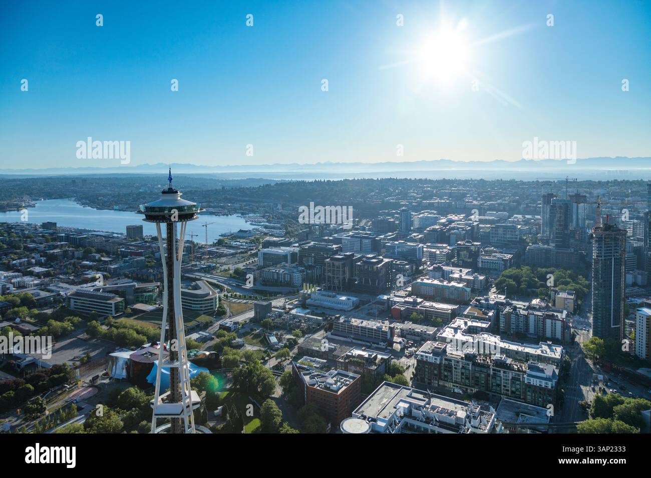 Aerial view of vibrant skyline featuring the iconic Space Needle ...