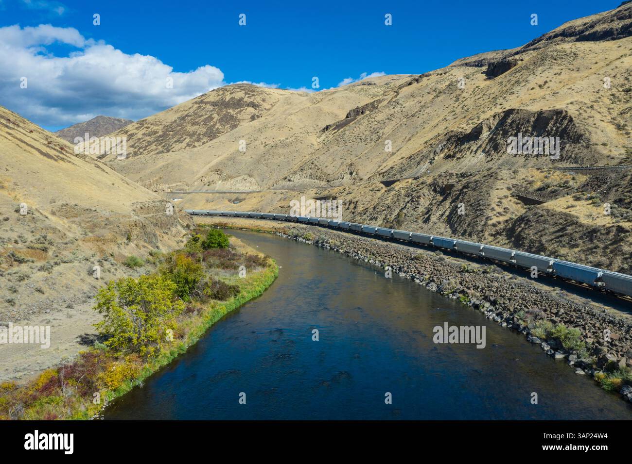 Aerial view of the beautiful Yakima River winding through the scenic ...