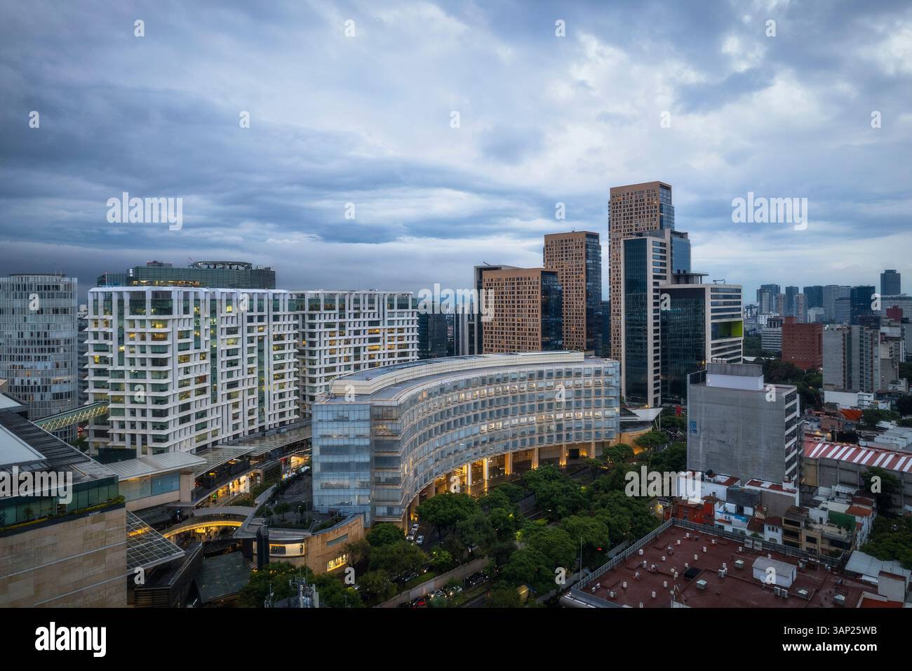 Aerial view of modern skyline and urban landscape with beautiful ...