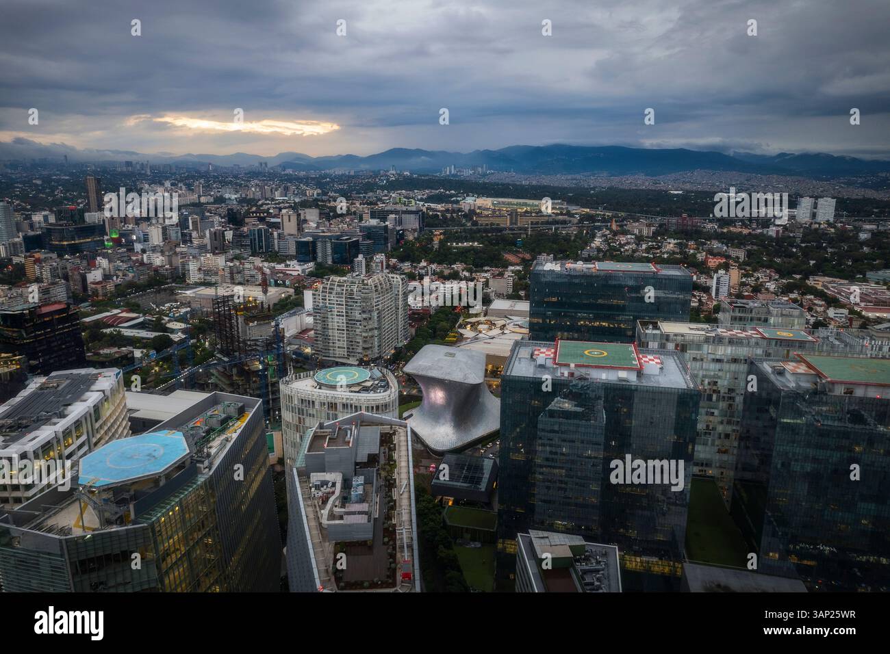 Aerial view of the beautiful skyline featuring the Soumaya Museum and ...